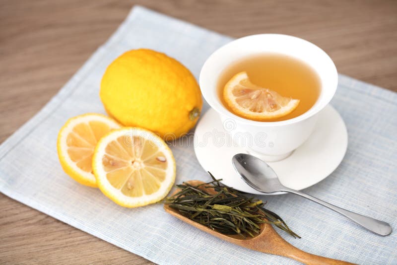 Gaiwan Lemon Green Tea with Lemon and Tea Leaves Stock Photo - Image of ...