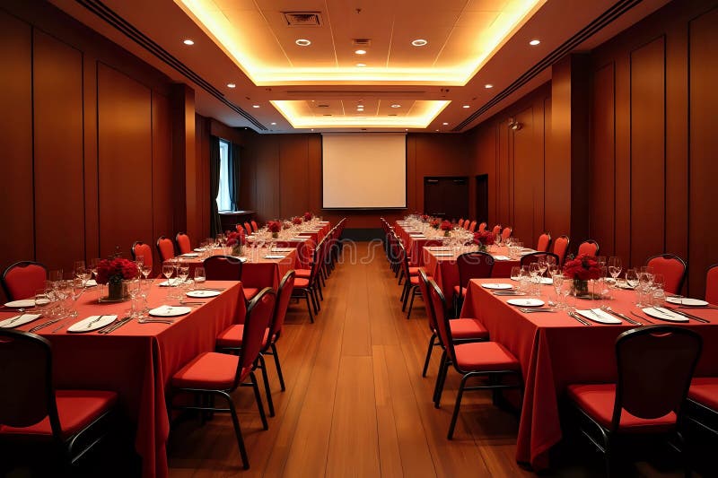 Gala Dinner Room with Empty Seats Business Seminar with Copy Space ...