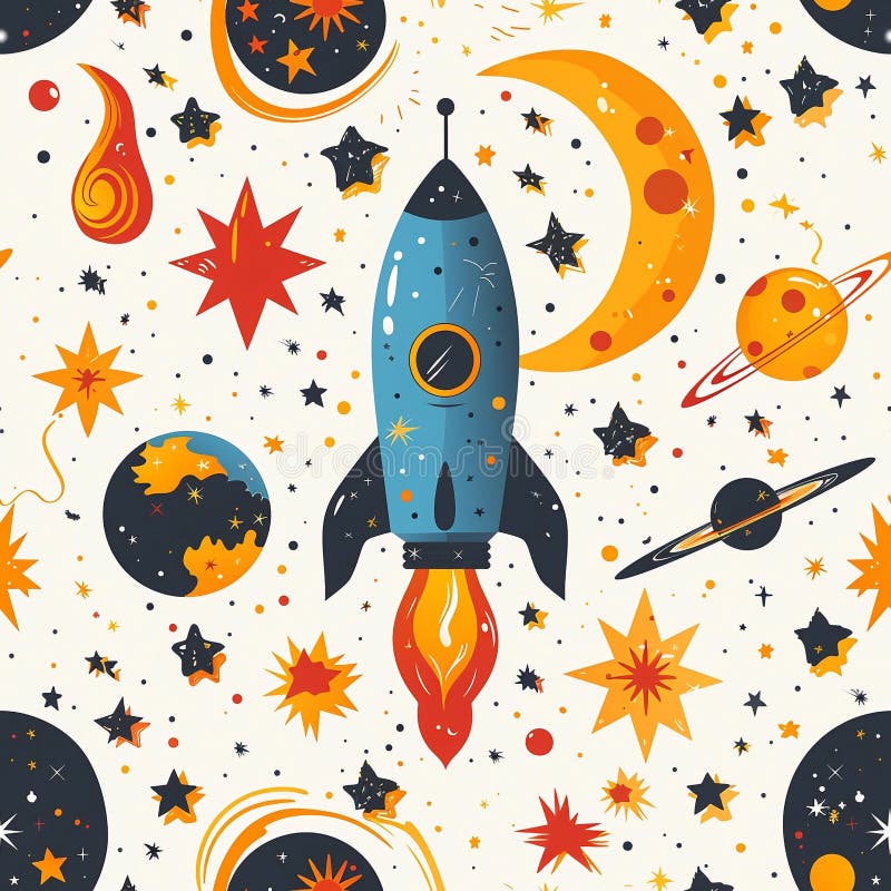Galactic Astronaut Rocket Adventures. Cute Cartoon Seamless Patterns ...
