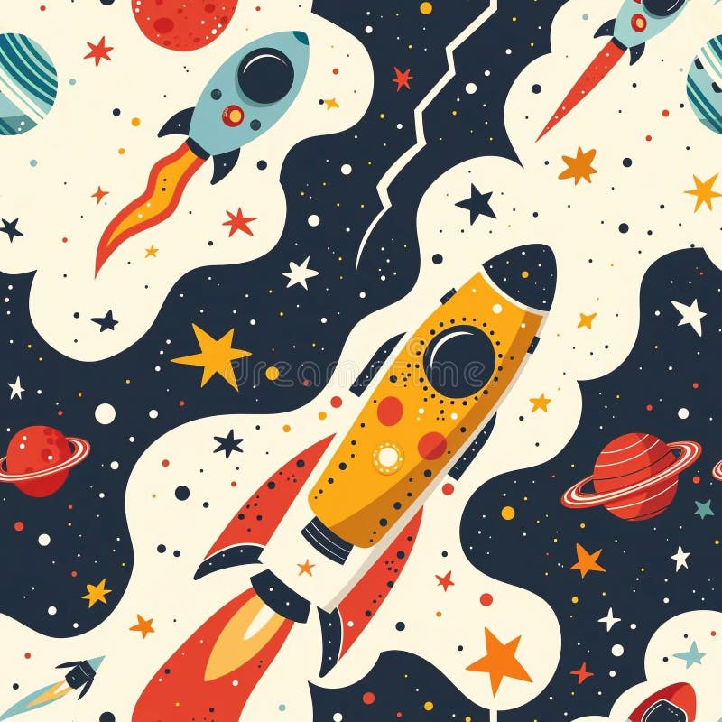 Galactic Astronaut Rocket Adventures. Cute Cartoon Seamless Patterns ...