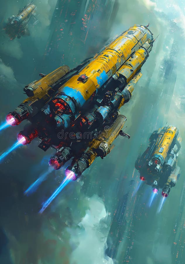 Galactic Bees: a Sci-Fi Concept of Spaceships Drifting through S Stock ...