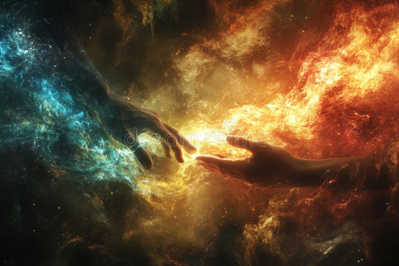 Galactic Connection Cosmic Hands Reaching Across Space Digital Art ...