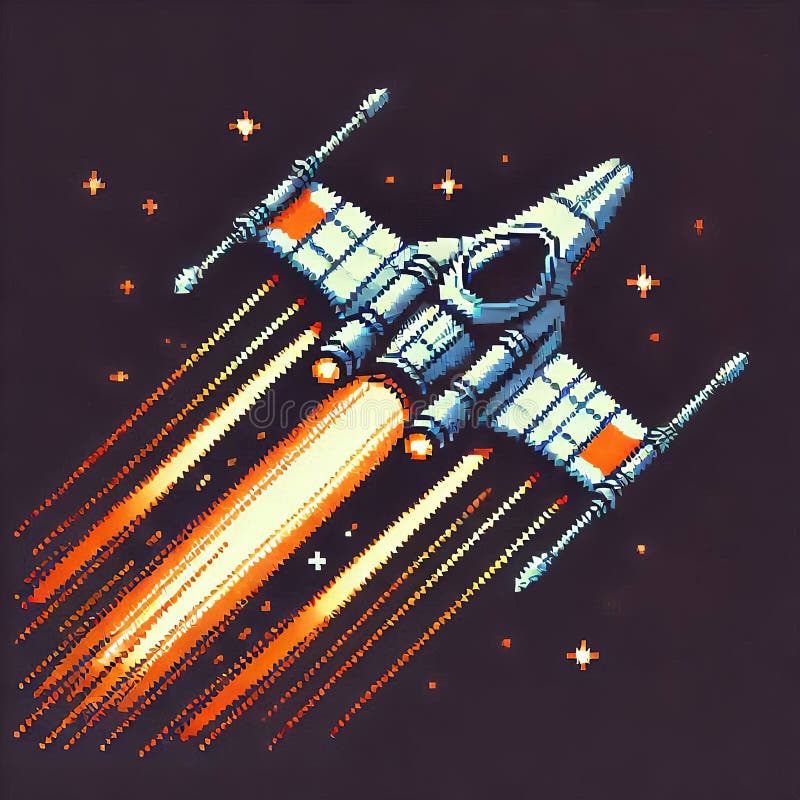Galactic Defender in Pixels Stock Illustration - Illustration of ...
