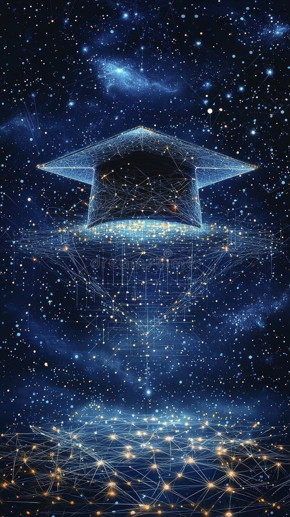 Galactic Digital Graduation Cap with Glowing Pathways Stock ...
