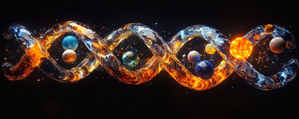 Galactic Dna Helix Intertwining with Planets and Cosmic Elements Stock Image - Image of ...