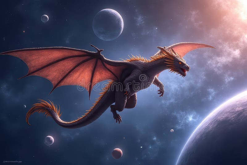 Galactic Dragon S Cosmic Journey Stock Illustration - Illustration of ...