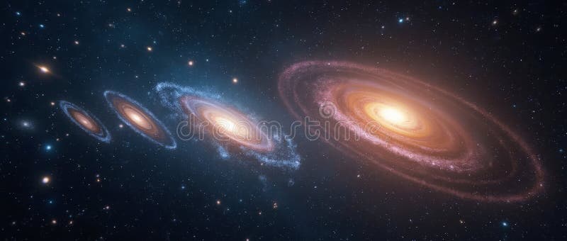 Galactic Evolution - from Gas Clouds To Star-Studded Spirals Stock ...