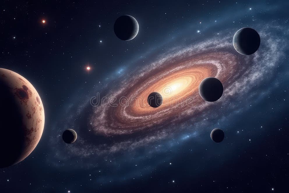 Galactic Exploration and the Solar System Stock Illustration ...