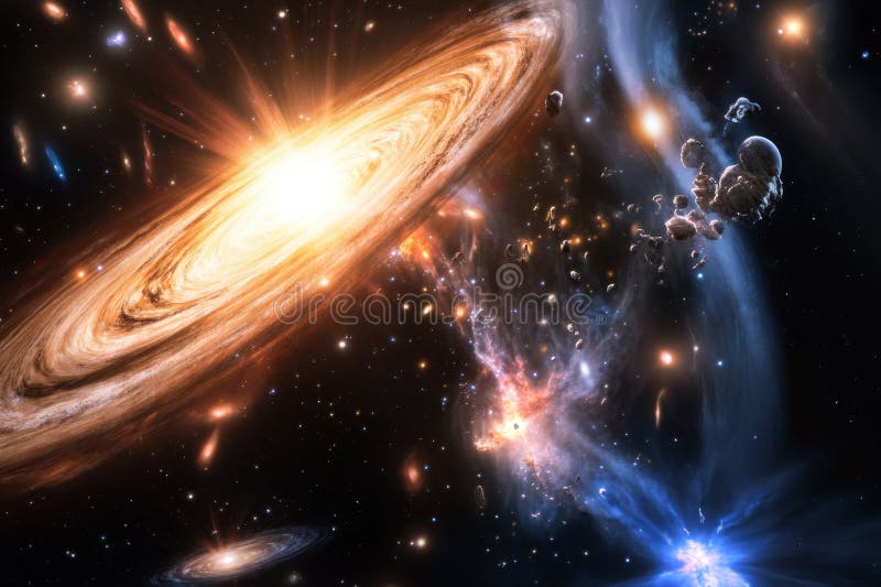 Galactic Explosion with Bright Star and Swirling Nebula in Deep Space ...