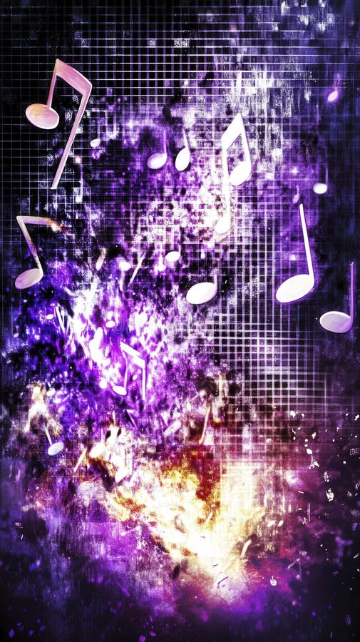Galactic Fusion of Light with Floating Music Notes Scene Stock ...