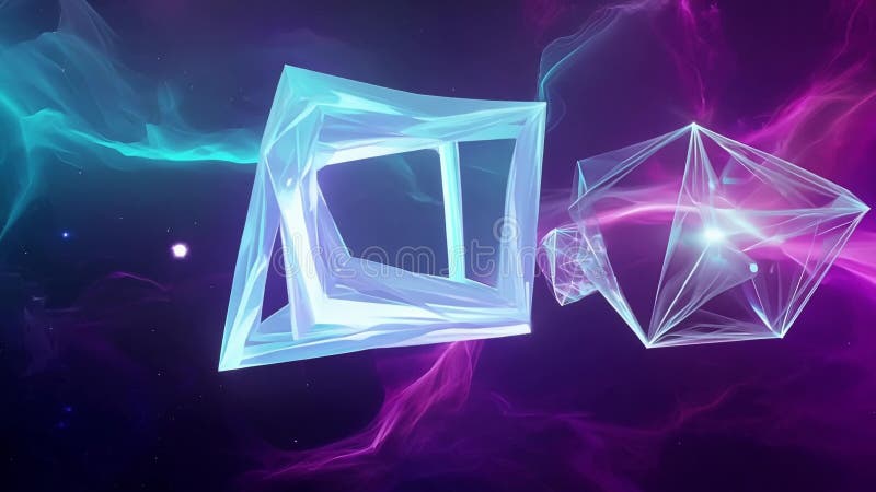 Galactic Geometry: Floating Shapes in Cosmic Colorful Background Stock Footage - Video of light ...