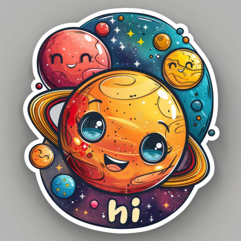 Galactic Greetings: Vibrant Cartoon Stickers Stock Illustration ...