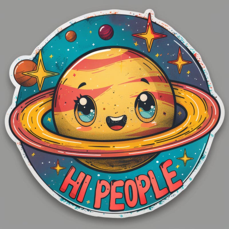 Galactic Greetings: Vibrant Cartoon Stickers Stock Illustration ...