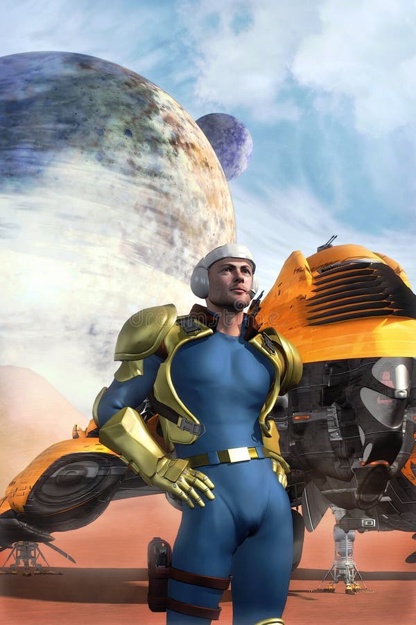 Galactic Hero and Spaceship Stock Illustration - Illustration of galaxy ...