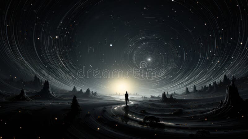 Galactic Illusion: Line Art in Greyscale. Ceated with Generative AI ...