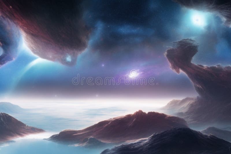 Galactic Landscape. the Milky Way, Huge Planets Stock Illustration ...