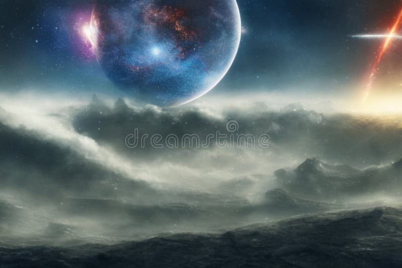 Galactic Landscape. the Milky Way, Huge Planets Stock Illustration ...