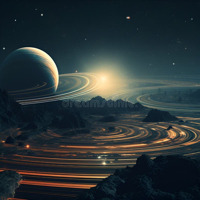 Galactic Motion: Saturn in Futurism Style Stock Illustration ...
