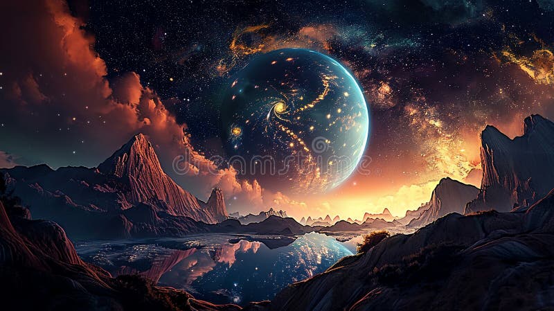 Galactic Night Sky Astronomy and Science Combined, AI Generative Stock ...