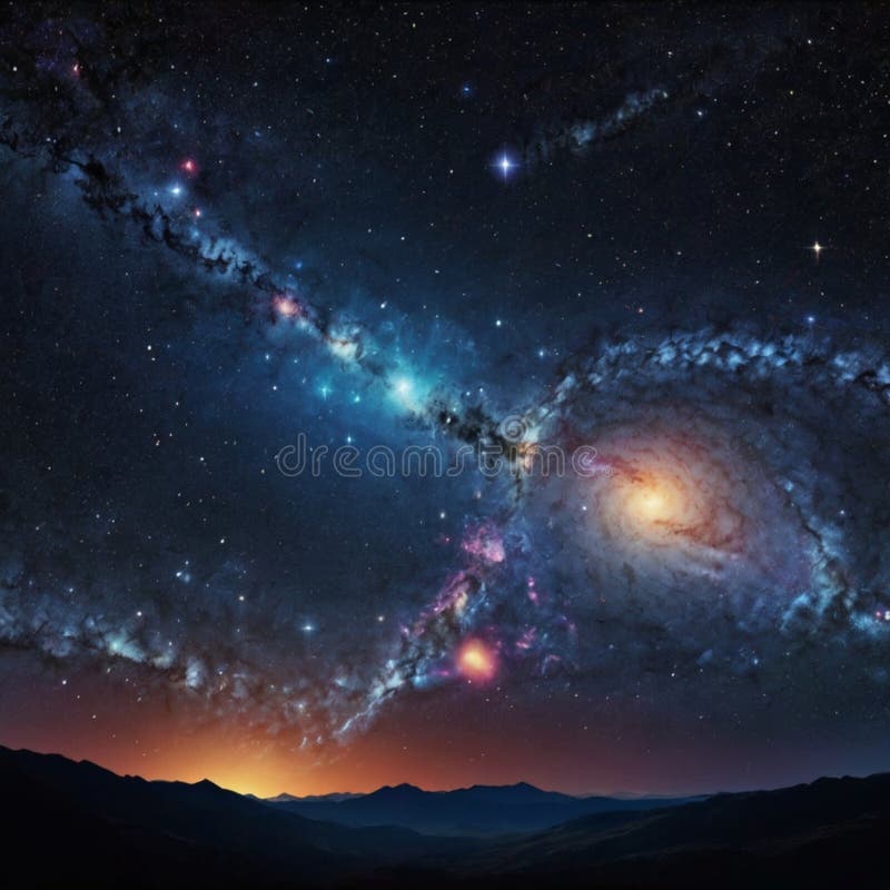 Galactic Night Sky Astronomy and Science Combined Stock Image - Image ...