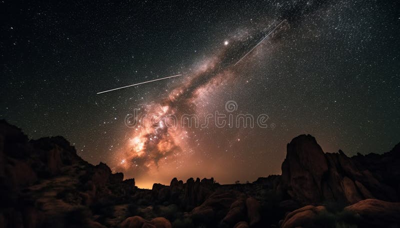 Galactic Night Sky Glows with Star Trail Generated by AI Stock Image ...
