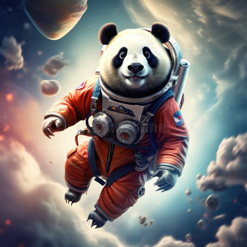 Galactic Panda Astronaut Exploring the Cosmos Stock Illustration ...