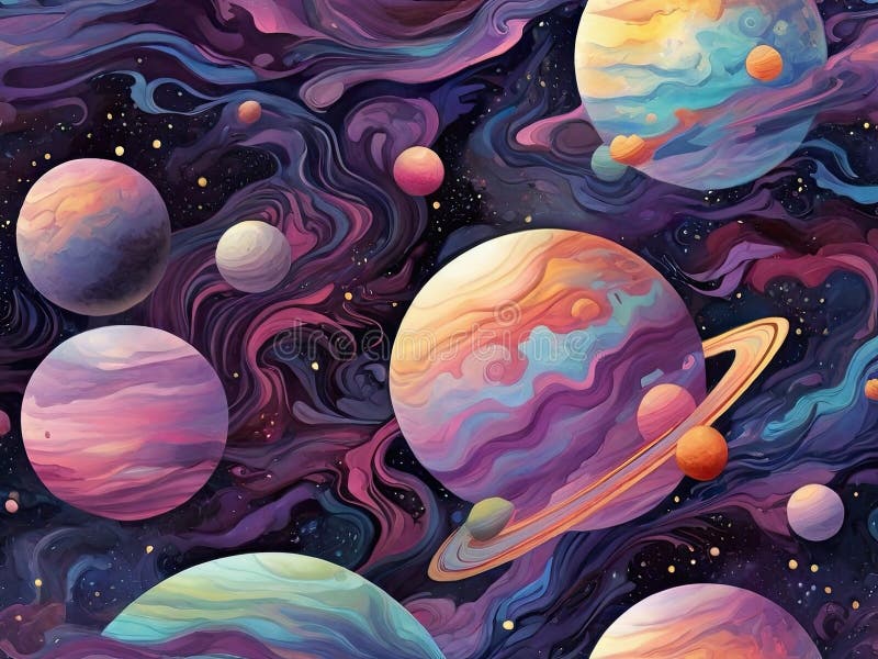 Galactic Pattern Drawn Space Planet Stars Clouds Stock Illustration ...