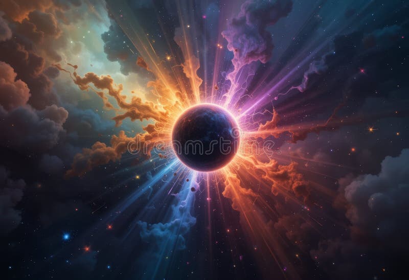 Galactic Planet in a Rainbow Nebula Explosion. Stock Illustration ...