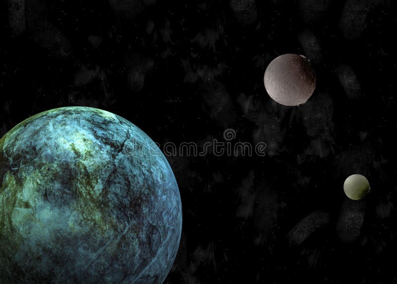 Galactic Planets on Black Background Stock Illustration - Illustration ...