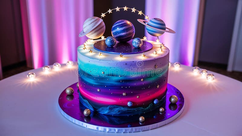 Enchanting Galactic Cake with Cosmic Decorations Stock Illustration ...