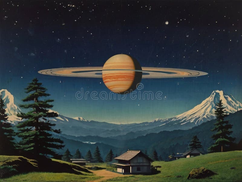 Galactic Village Under Cosmic Canopy Stock Illustration - Illustration ...