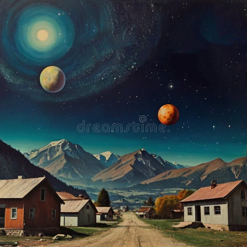 Galactic Village Under Cosmic Canopy Stock Photo - Image of space ...