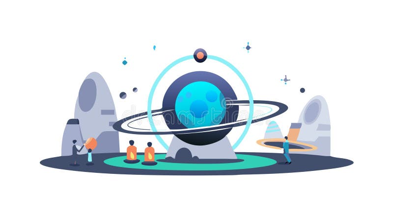 Galactic Virtual World: Cosmic Metaverse Interaction, Vector Design ...