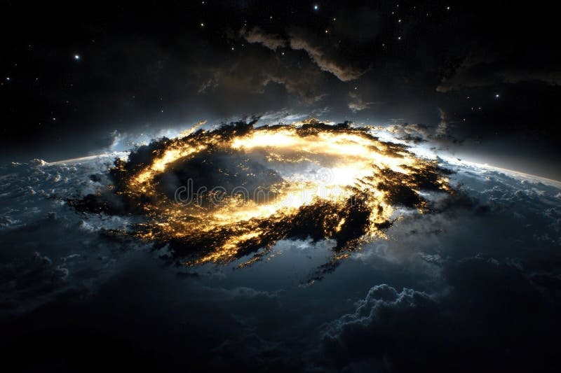 Galactic Vortex Illuminated in Space with Ethereal Light and Dark ...