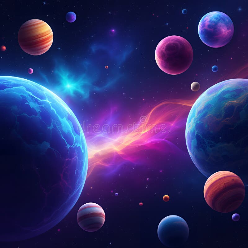 Galactic Wallpaper with Bright Planets and Stars Stock Illustration ...
