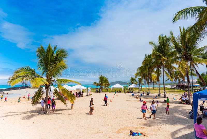 GALAPAGOS ISLAND, ISLA ISABELA - JULY 2, 2019: Group of People on a ...