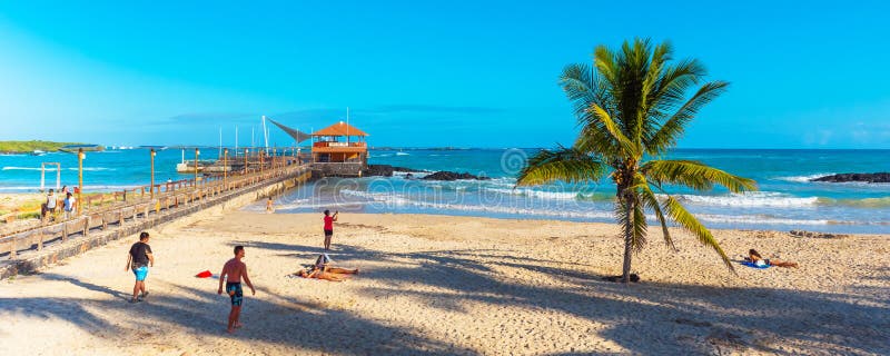 GALAPAGOS ISLAND, ISLA ISABELA - JULY 2, 2019: View of the Sandy Beach ...