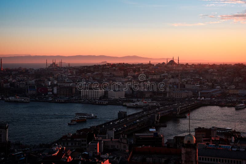 Galata Bridge at Sunset in Istanbul Editorial Stock Image - Image of ...