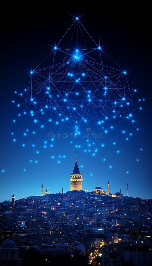 Galata Tower Istanbul Digital Network, Futuristic Cityscape Connection ...