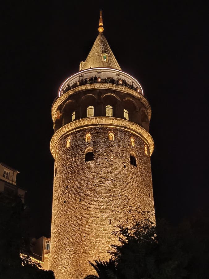 Galata Tower Istanbul Night Lights Stock Photo - Image of dome, evening ...