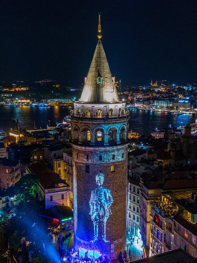 Galata Tower Istanbul Night View Turkiye Editorial Photography - Image ...