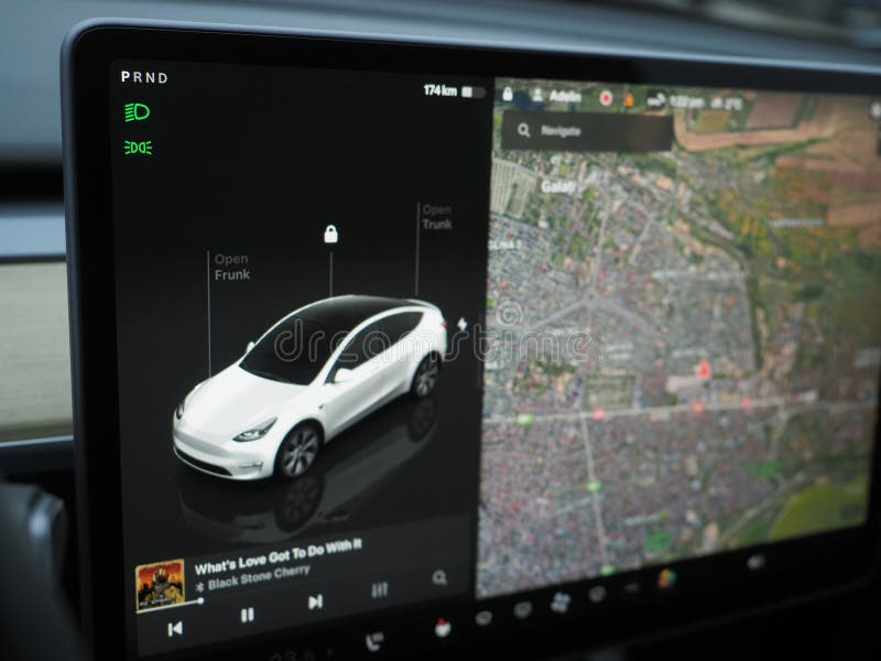 Galati, Romania - December 26, 2024: Tesla Model Y Display with Focus ...