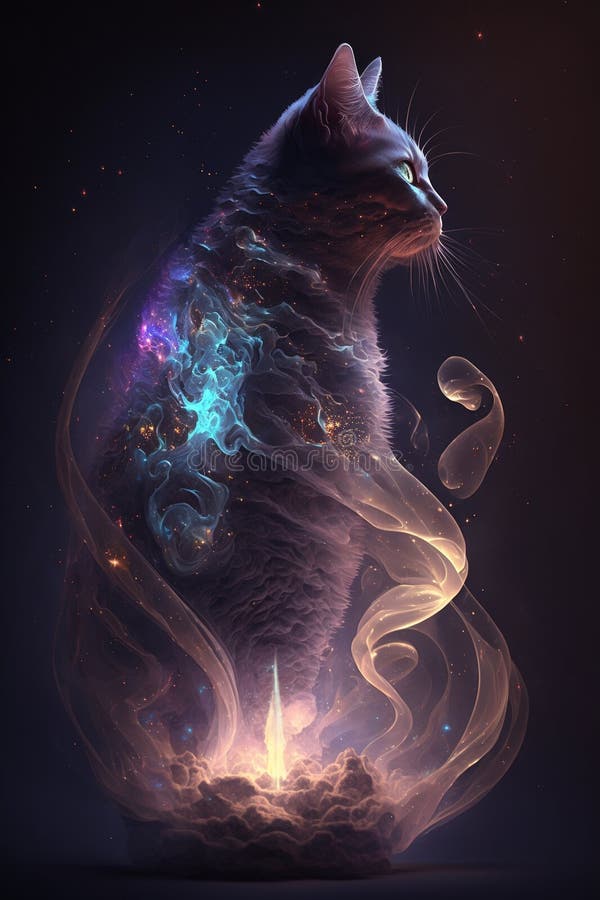 Galaxies and Stars in the Shape of a Cat. Generative AI Stock ...