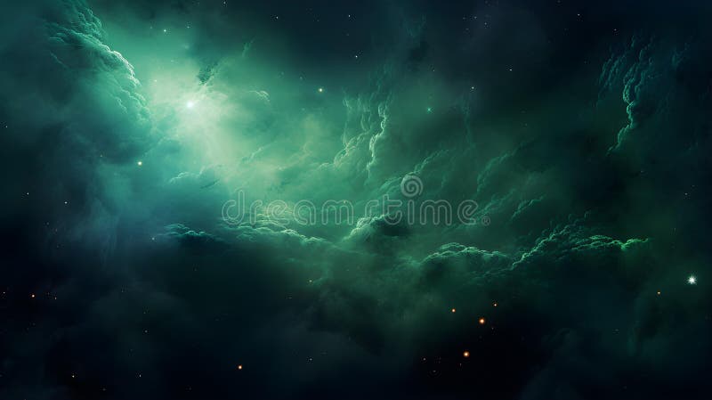 Dark Green Cosmic Background with Swirling Galaxies and Nebulae Stock ...