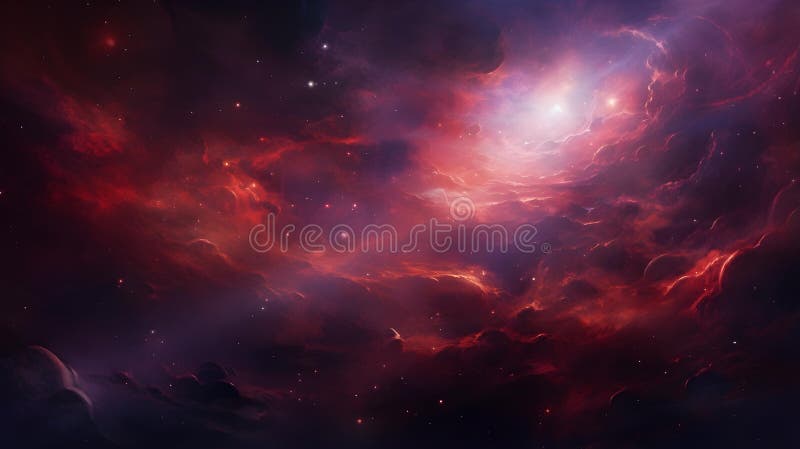 Ruby Cosmic Background with Swirling Galaxies and Nebulae Stock ...