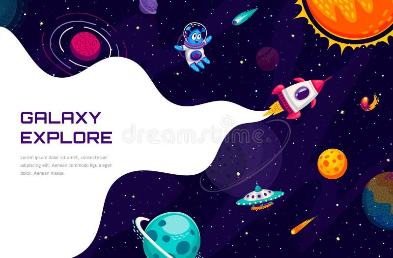 Galaxy Explore. Flying Rocket, Alien and Ufo Stock Vector ...