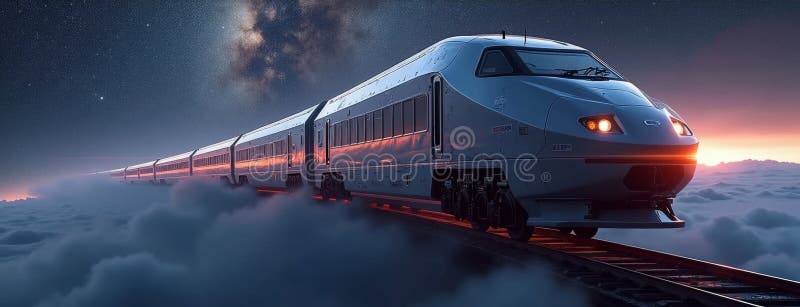 A Galaxy Express Train Spaceship Driving in an Outer Space with Milky ...
