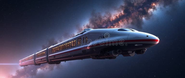 A Galaxy Express Train Spaceship Driving in an Outer Space with Milky ...