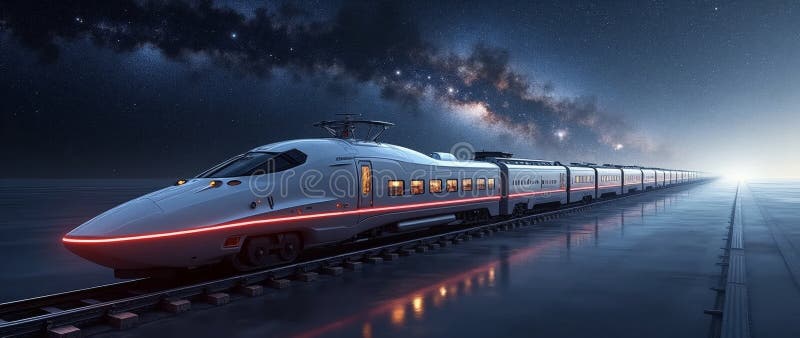 A Galaxy Express Train Spaceship Driving in an Outer Space with Milky ...