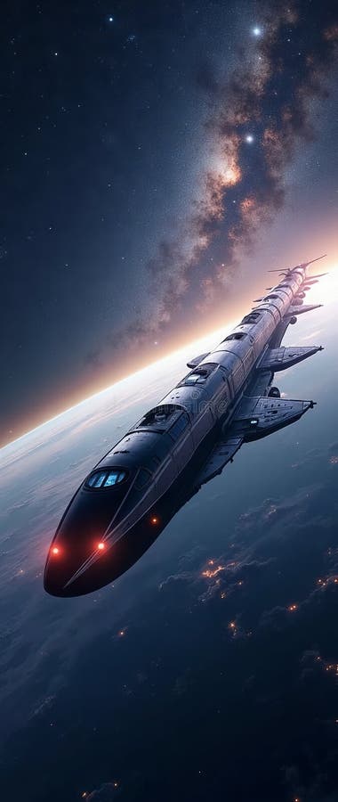 A Galaxy Express Train Spaceship Driving in an Outer Space with Milky ...